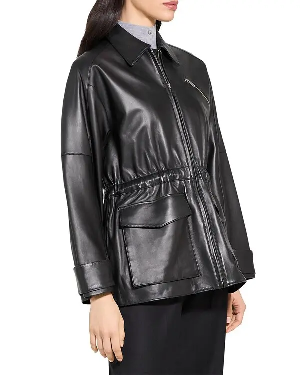 Theory Leather Zip-Up Jacket In Black - 70% Off | Editorialist
