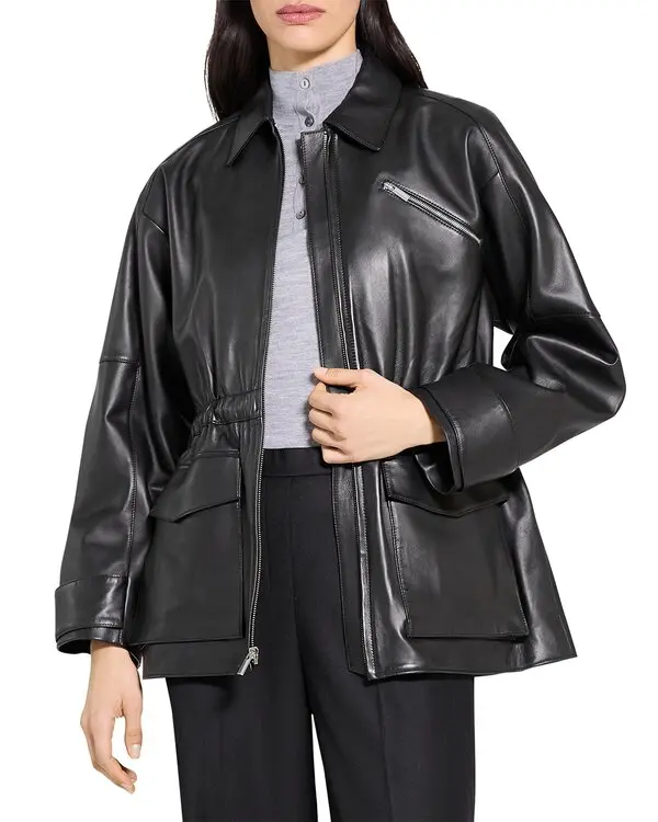 Theory Leather Zip-Up Jacket In Black - 70% Off | Editorialist
