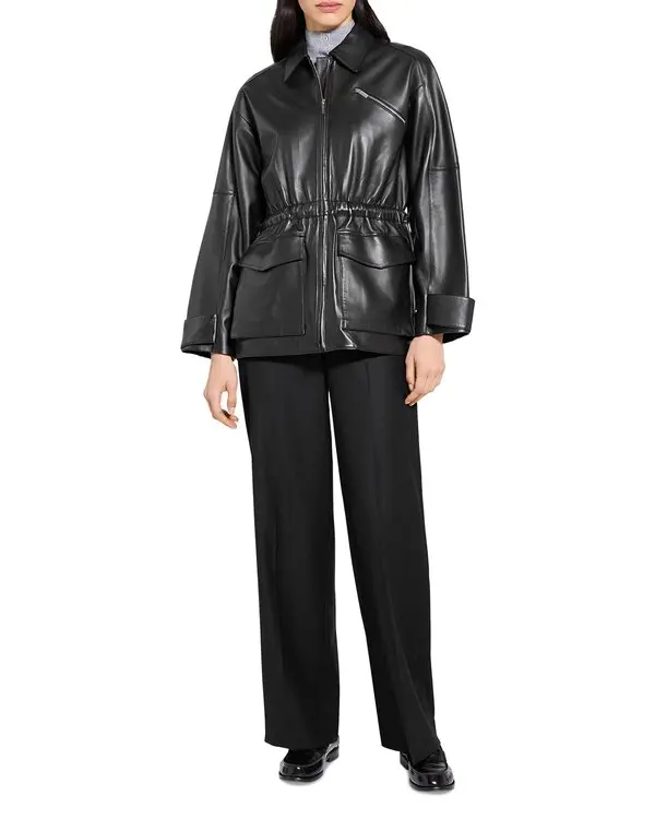 Theory Leather Zip-Up Jacket In Black - 70% Off | Editorialist