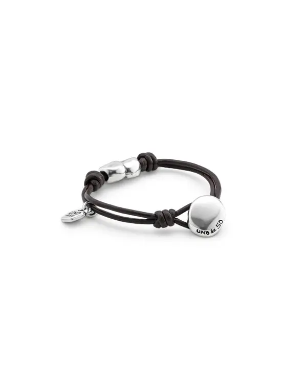 UNODE50 Sterling Silver Plated Heart Leather Bracelet