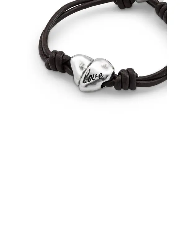 UNODE50 Sterling Silver Plated Heart Leather Bracelet