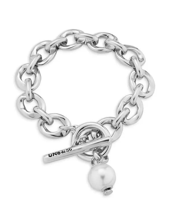 UNODE50 Sterling Plated Link Bracelet With Pearl - Silver