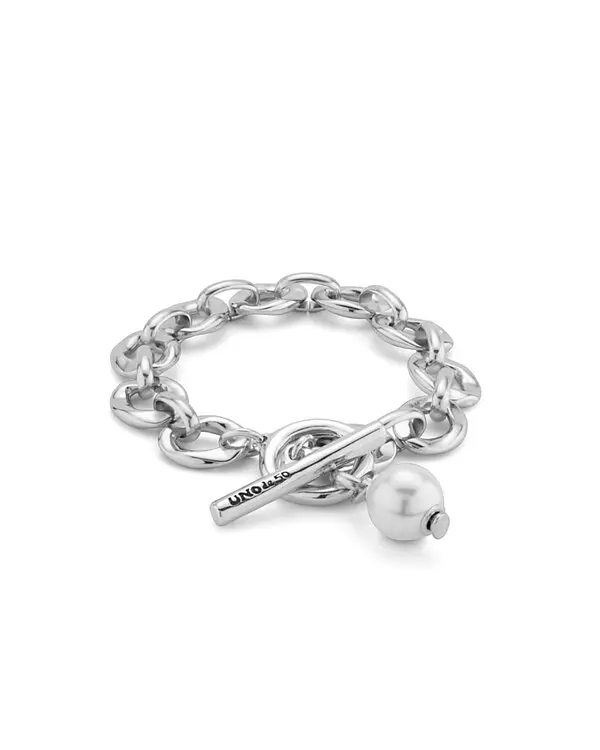 UNODE50 Sterling Plated Link Bracelet With Pearl - Silver