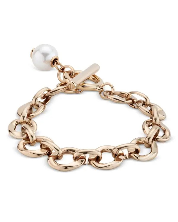 UNODE50 18k Plated Link Bracelet With Pearl