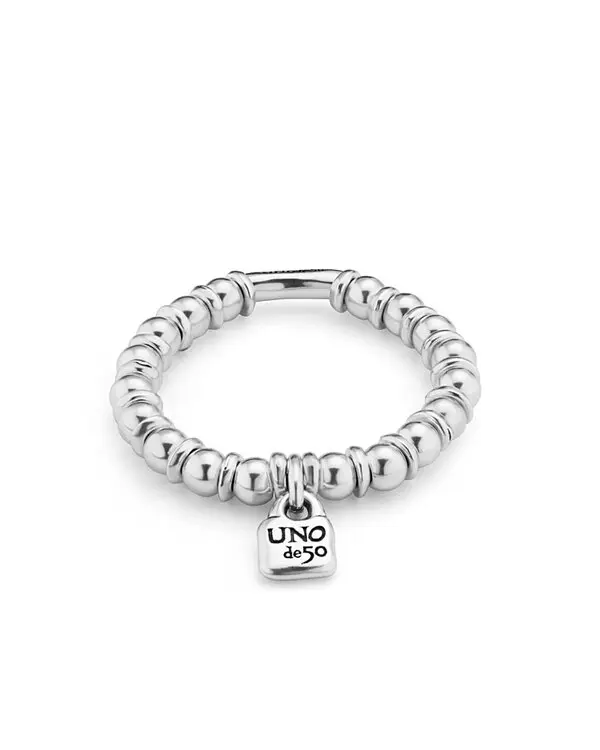UNODE50 Sterling Plated Elastic Beaded Bracelet With Charm - Silver