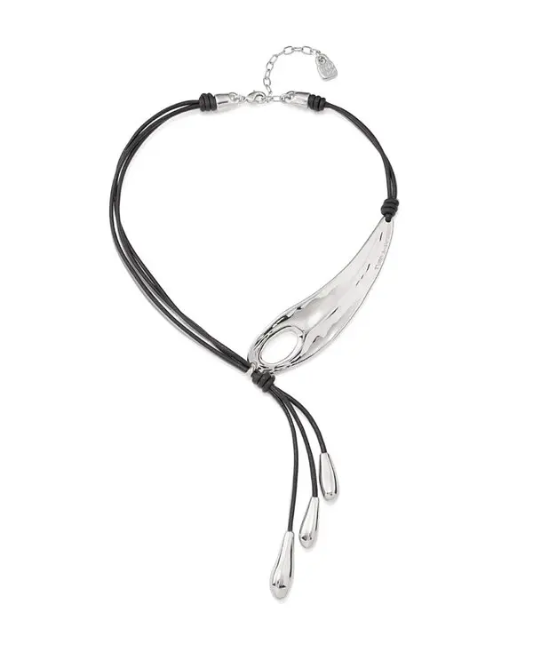 UNODE50 Sterling Plated Leather Fringe Drop Necklace - Silver