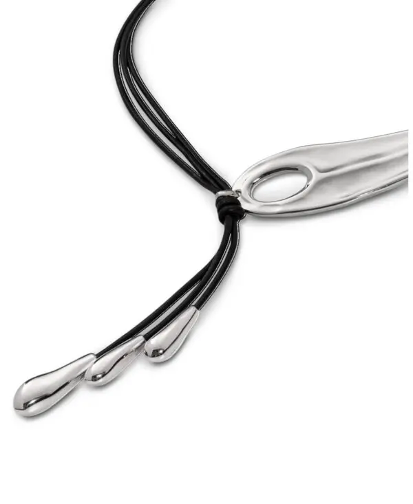 UNODE50 Sterling Plated Leather Fringe Drop Necklace