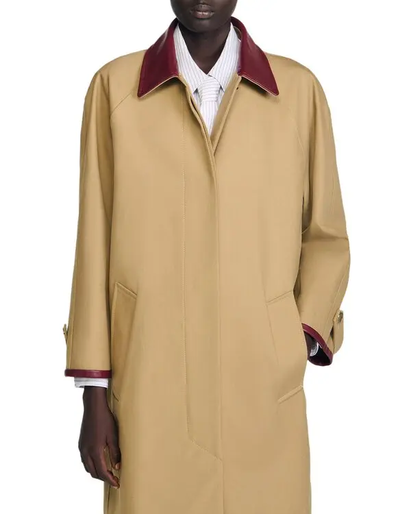 Sandro Leather Collar Trench Coat