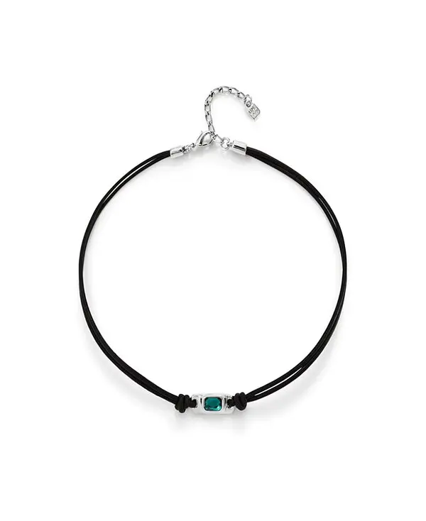 UNODE50 Crystal Leather Necklace - Silver