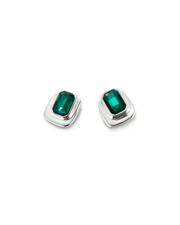 UNODE50 Rectangular Sterling -plated Earrings With Green Crystal - Silver