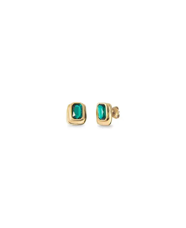 UNODE50 Stud Earrings With Green Crystals - Gold