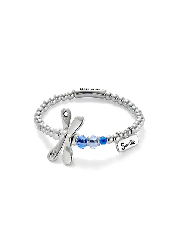 UNODE50 Sterling Plated Dragonfly Charm Bracelet With Blue Crystals - Silver