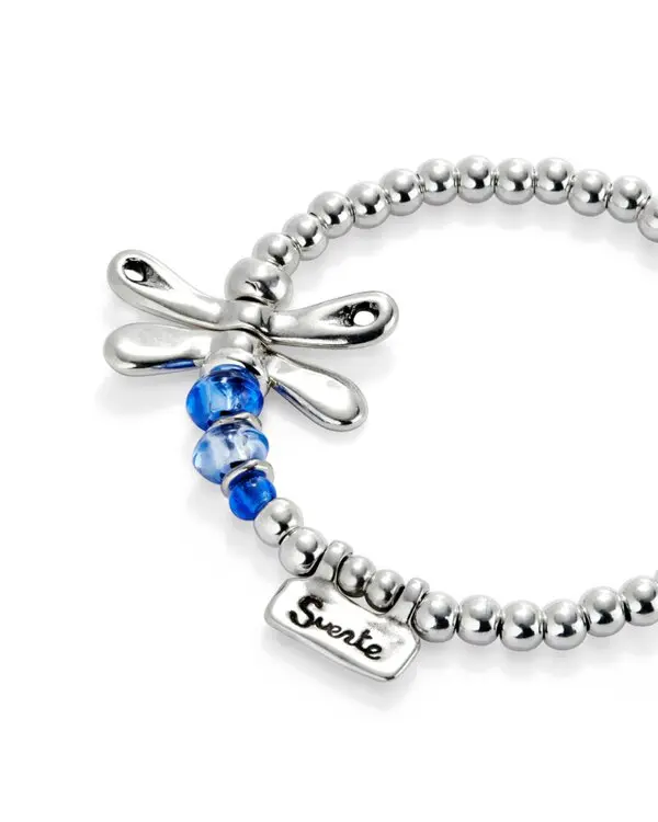 UNODE50 Sterling Plated Dragonfly Charm Bracelet With Blue Crystals
