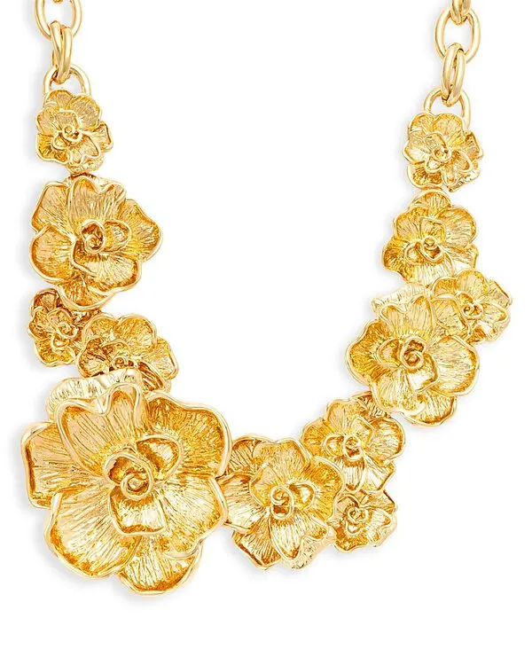 Aqua Abstract Flower & Leaf Statement Necklace - Gold