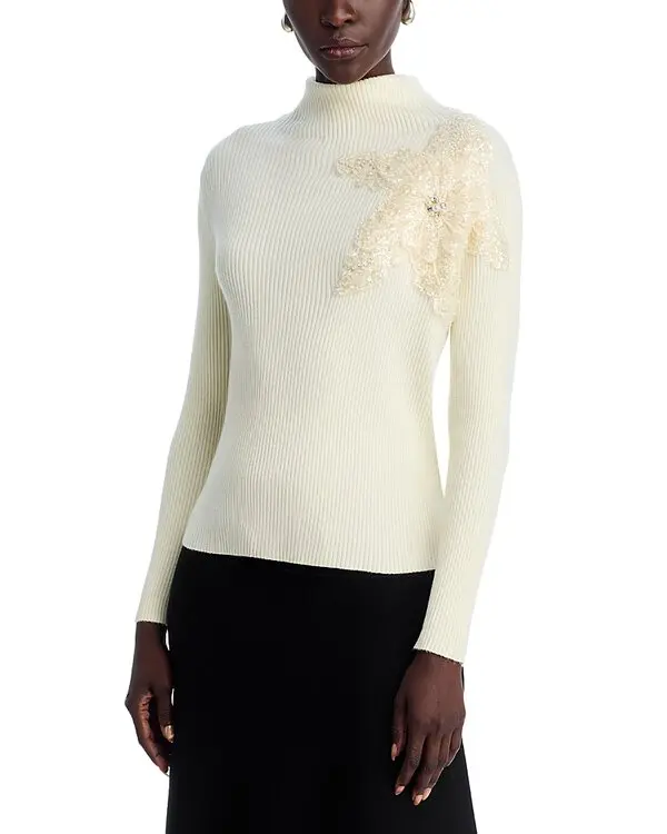 NANCY YANG Beaded Flower Sweater - White