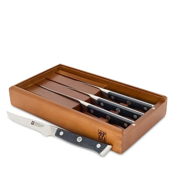 ZWILLING Spectrum 4 Piece Steak Knife Set With Wood Presentation Box - Black