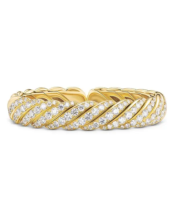 David Yurman Sculpted Cable Flex Bracelet In 18k Yellow With Diamonds, 11mm - Gold