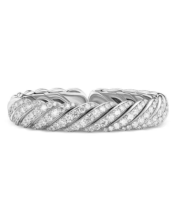 David Yurman Sculpted Cable Flex Bracelet In 18k Gold With Diamonds, 11mm - White