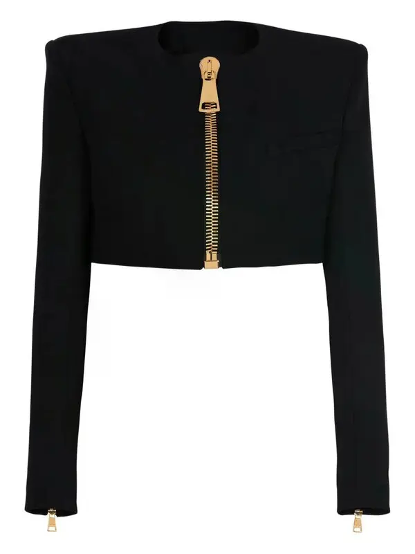 Balmain Padded-shoulder Zip-front Cropped Jacket - Black