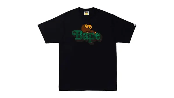 A BATHING APE Camo C Milo On Tee Shirt - Black/green