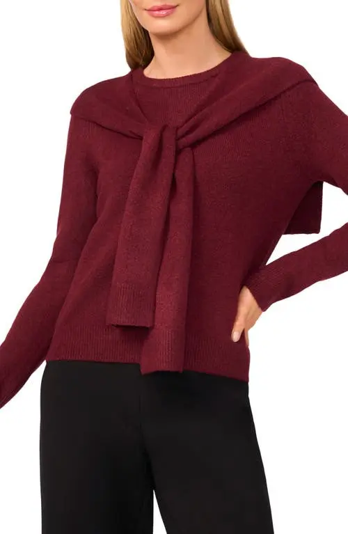 Halogen Sweater With Shoulder Wrap Detail - Burgundy