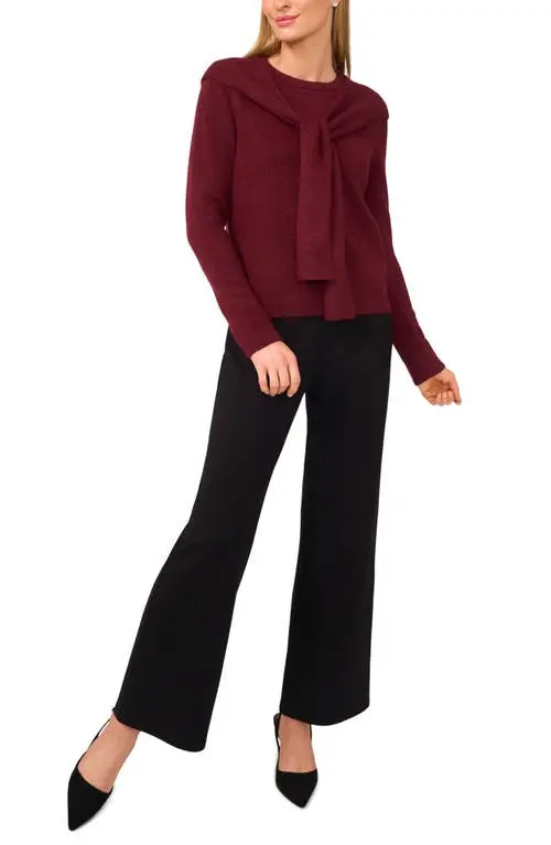 Halogen Sweater With Shoulder Wrap Detail - Burgundy