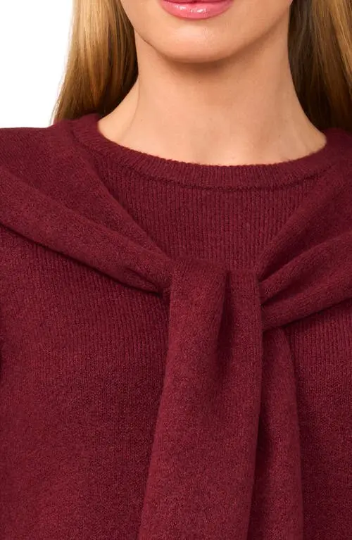 Halogen Sweater With Shoulder Wrap Detail - Burgundy