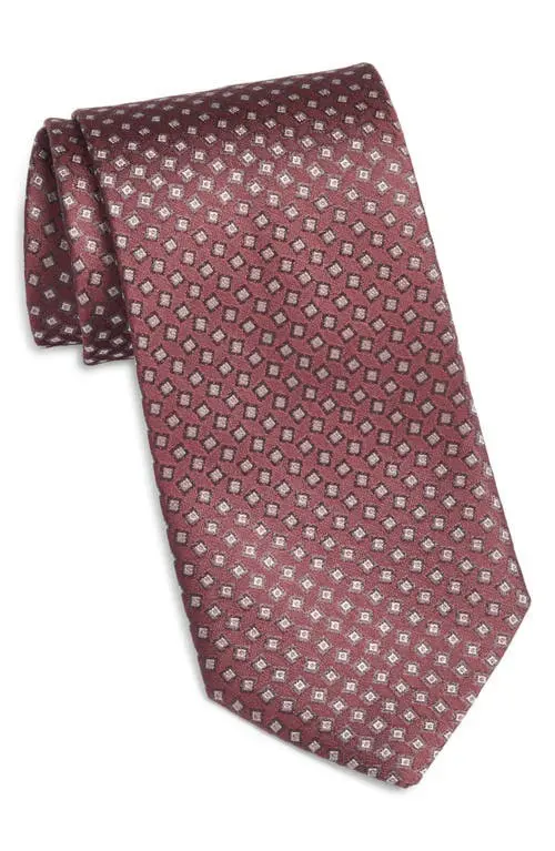 JACK VICTOR Geometric Italian Silk Tie - Wine