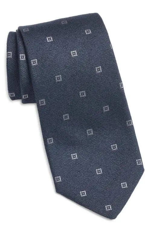 JACK VICTOR Geometric Cotton Standard Neck Tie - Navy