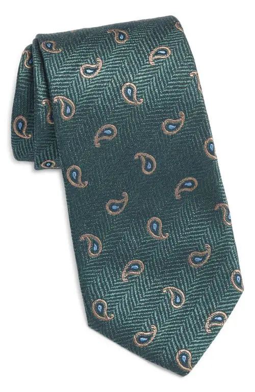 JACK VICTOR Paisley Silk And Cotton Tie - Green