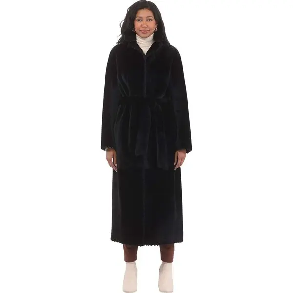 Gorski Genuine Shearling Long Coat - Black/black
