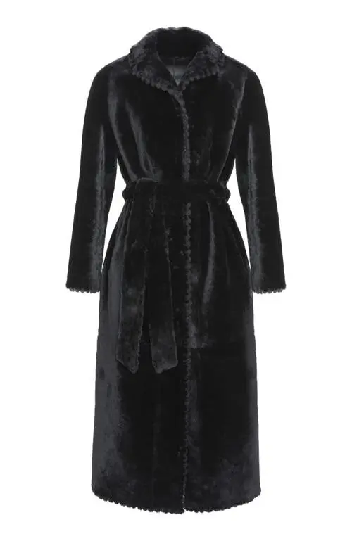 Gorski Genuine Shearling Long Coat - Black/black