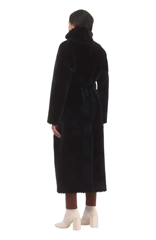 Gorski Genuine Shearling Long Coat - Black/black