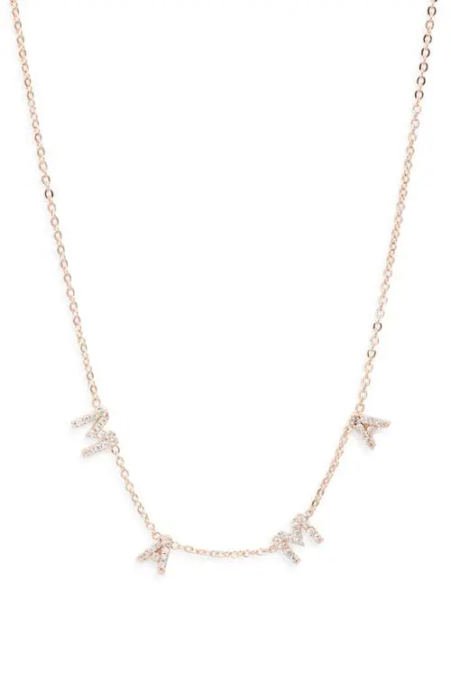 THE SIS KISS Mini Mama Charm Chain Necklace - Rose Gold W/crystals