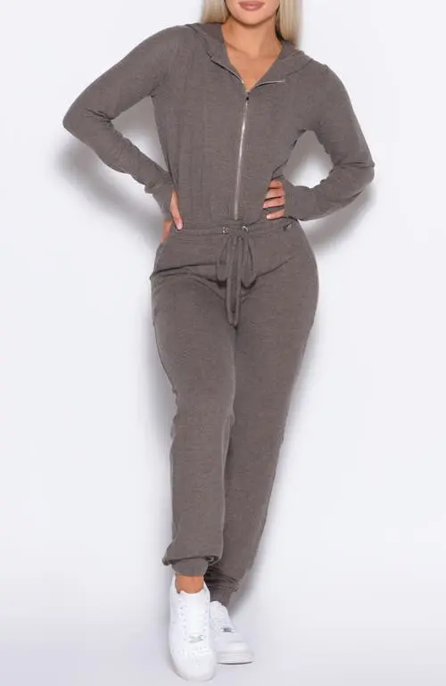 BOMBSHELL SPORTSWEAR Hooded Flirty Jumpsuit - Cozy Chocolate