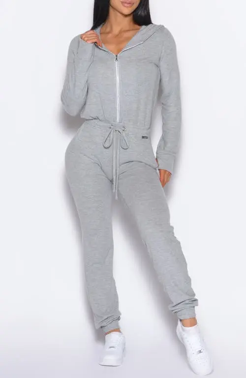 BOMBSHELL SPORTSWEAR Hooded Flirty Jumpsuit - Cozy Silver