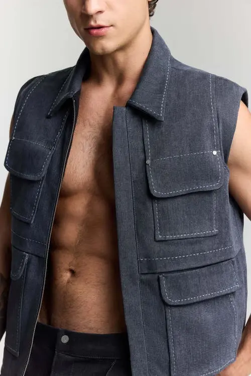 JENDUE Edgar Denim Utility Vest