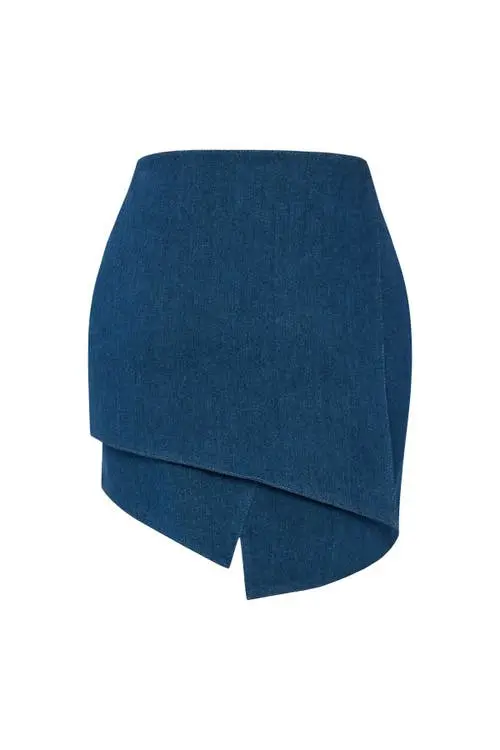 JENDUE Denim Mini Skirt With Asymmetrical Hem