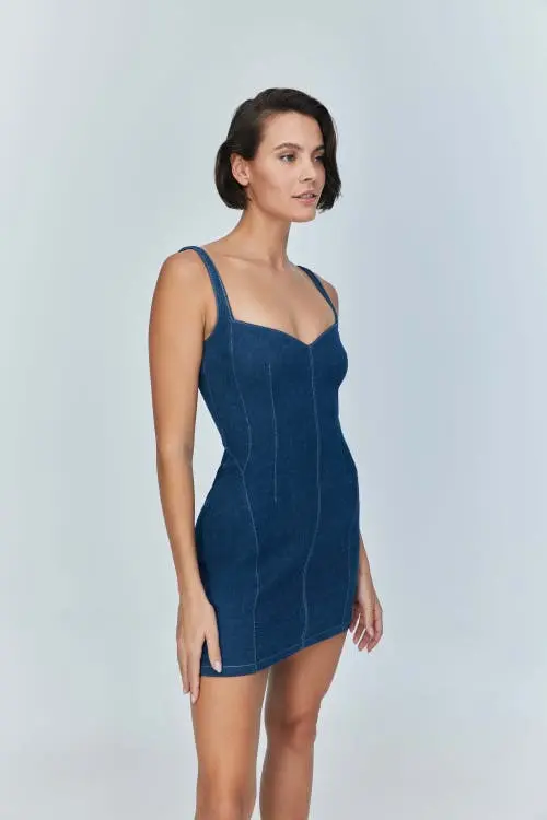JENDUE Denim Mini Dress - Blue