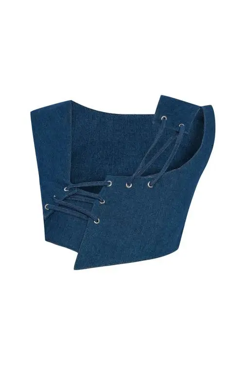 JENDUE Denim Lace-up Crop Top