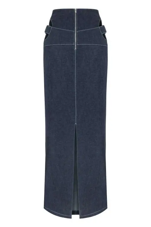 JENDUE Cut-out Denim Maxi Skirt