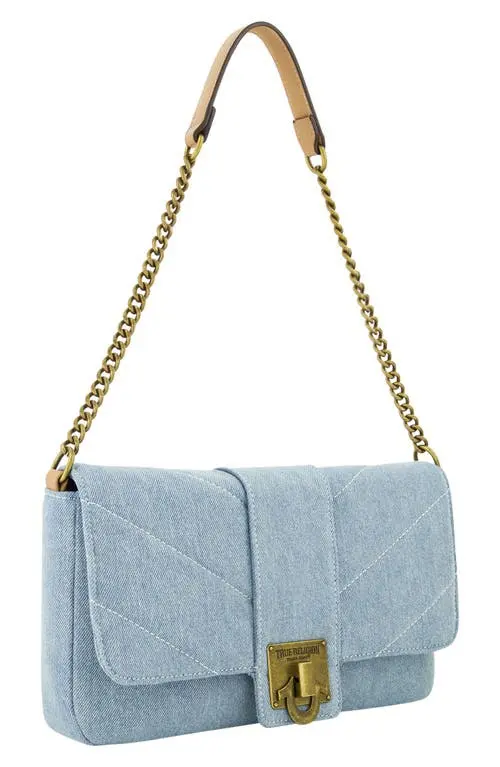 True Religion Denim Flap Shoulder Bag With Brass Hardware
