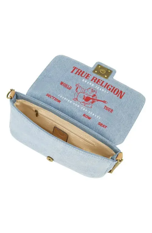 True Religion Denim Flap Shoulder Bag With Brass Hardware