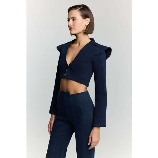 JENDUE Harmony Cropped Denim Jacket With V-neckline