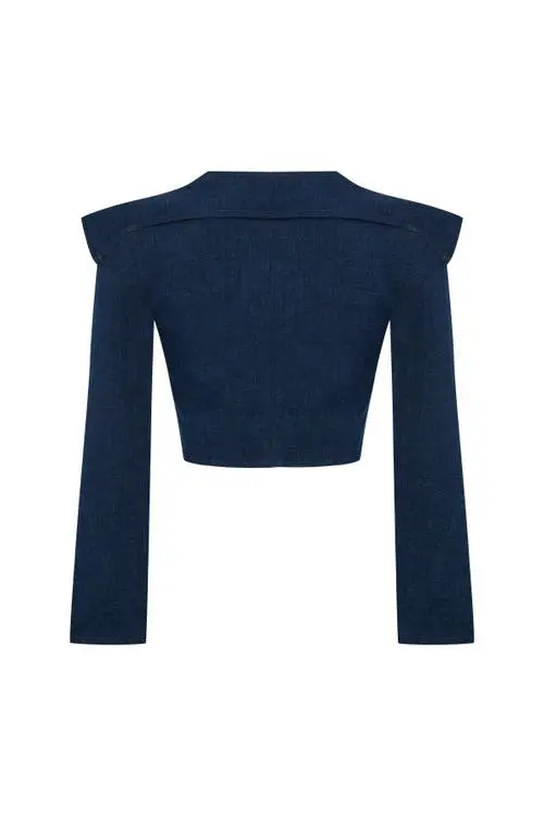 JENDUE Harmony Cropped Denim Jacket With V-neckline