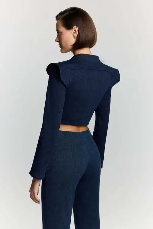 JENDUE Harmony Cropped Denim Jacket With V-neckline