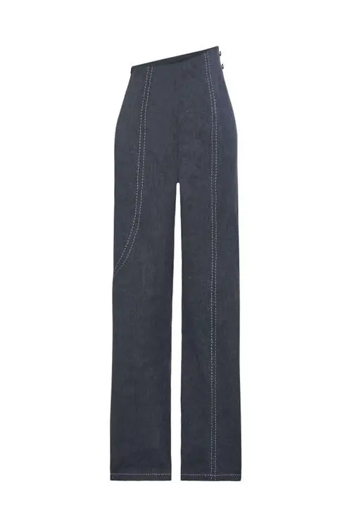 JENDUE Serendipity Wide-leg Denim Jeans With Asymmetrical Waist