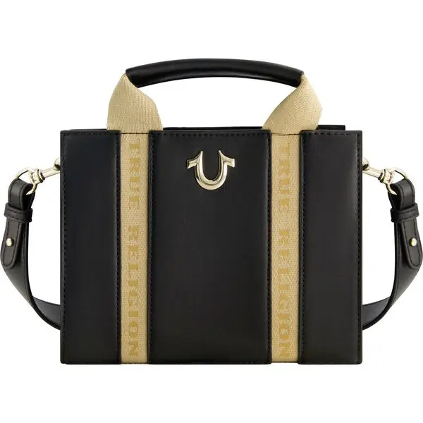 True Religion Licensed Faux Leather Mini Tote Bag With Branded Straps - Black