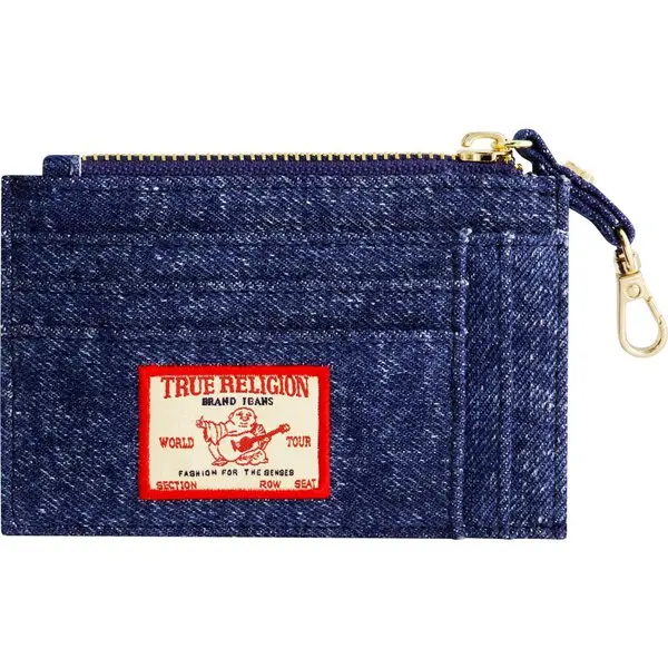 True Religion Denim Zip Card Case - Medium Blue