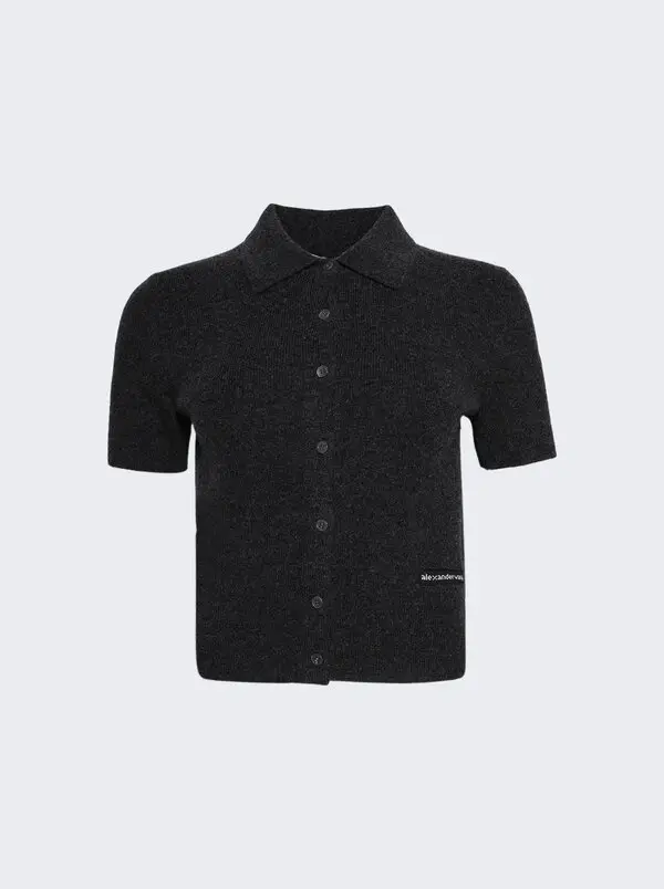 Alexander Wang Polo Cardigan With Knit Logo Patch - Grey
